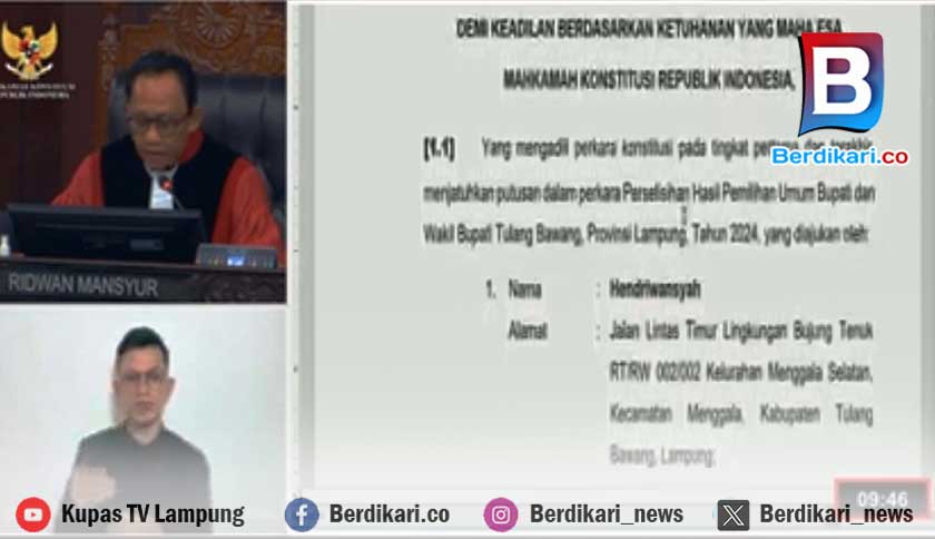 Berdikari - MK Putuskan Gugatan PHP Mesuji dan Tuba Lampung Tak Dilanjutkan